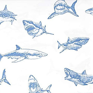 Kids Rule 4-Piece Shark Sketch Sheet Set for Boys & Kids - 1 Full Flat Sheet, 1 Full Fitted Sheet & 2 Queen Pillowcases, Soft Brushed Microfiber Polyester Bed Sheet, Smooth & Durable