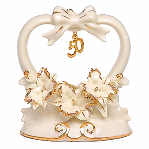 Hortense B. Hewitt Wedding Accessories 50th Anniversary Porcelain Cake Top, 4.5-Inches Tall