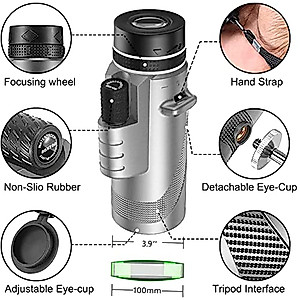 80x100 HD Monocular Telescope High Powered Monocular for Adults with Smartphone Adapter Monocular Scope for Stargazing Hiking Wildlife Watching