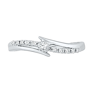 DGOLD 10KT White Gold Round Diamond Bypass Promise Ring (0.12 cttw)