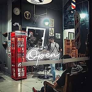 Open Signs for Business, 15"x 7.3" LED Neon Open Sign with Remote ON/OFF Switch Adjustable Brightness Open Neon Signs for Restaurant Bar Salon Stores Hotel Wall Decor Light Open Sign (White)