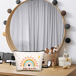 Chengu 6 Pcs Big Canvas Rainbow Heart Cosmetic Bags, 10 x 7.5 inch Inspirational Gifts for Women Motivational Quotes Makeup Bag for Women Girls Birthday Friend Teacher Graduation Gift (Boho)