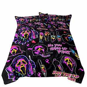 BlessLiving 3PCS Ghost Face Comforter Set Twin Size for Boys Girls Teen Bed Set Halloween Christmas Bedroom Decor Soft Warm Lightweight Design Bedding Set Include 1 Comforter and 2 Pillow Shams