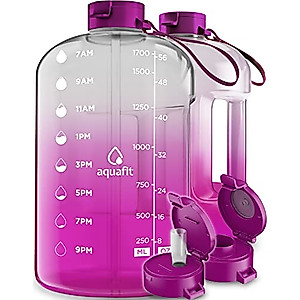 AQUAFIT Half Gallon Water Bottle With Time Marker - 64 oz Water Bottle With Straw - Gym Water Bottle With Strap - Big Water Bottle - Reusable Water Bottles With Straw - Large Water Bottle With Handle