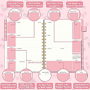 2023 Weekly & Monthly Planner, Jan. 2023 - Dec. 2023, AIMPEAK Weekly Planner 2023 with Tabs, Calendar Planner with Inner Pocket, Pen Loop, Flexible Cover，Spiral Binding, Pink(7"x10")
