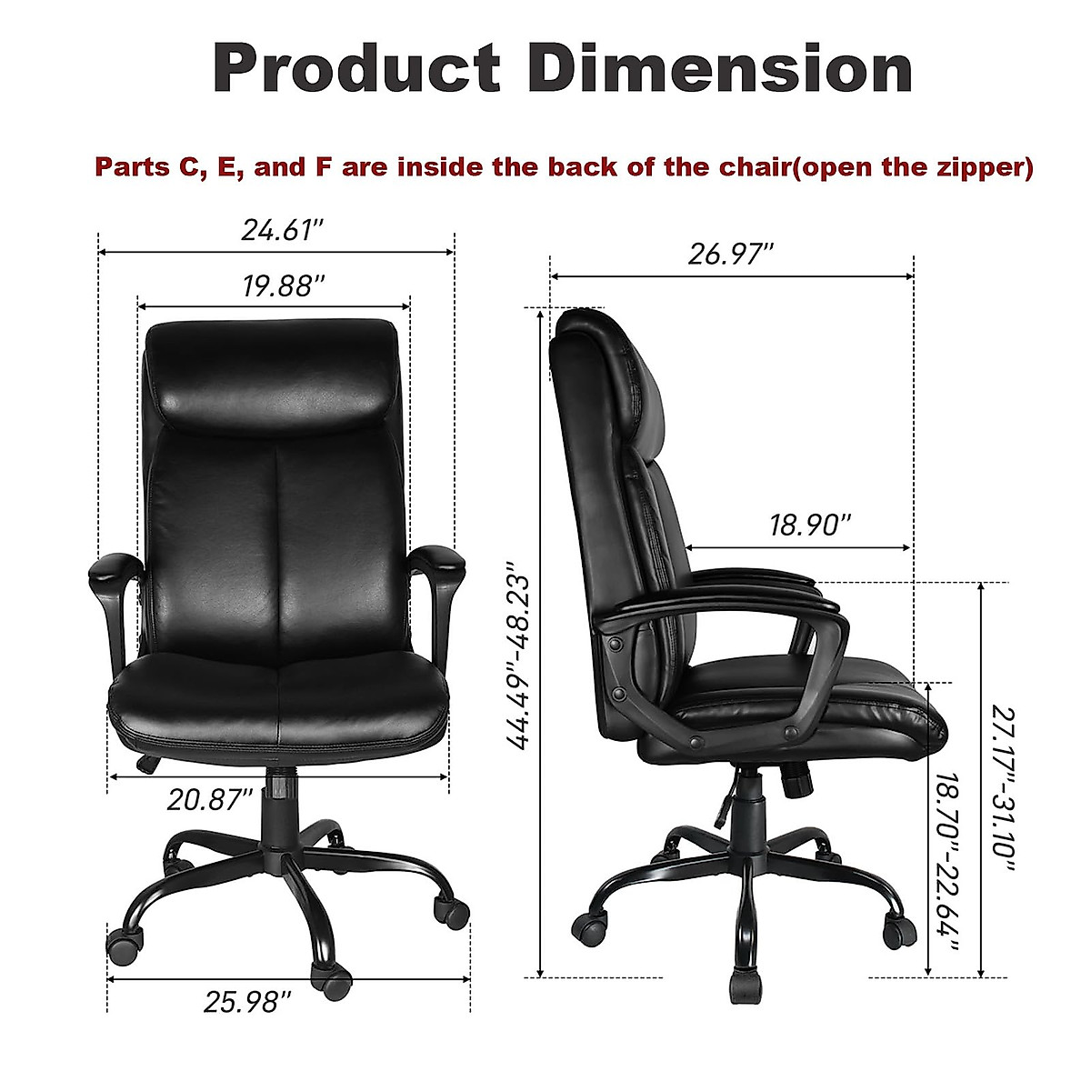 HForesty Executive Office Chair, High Back Computer Desk Chair, PU Leather Adjustable Height Task Chair with Tension Controller Device, 300LBS Weight Capacity, Black