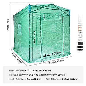 VEVOR Pop Up Greenhouse, 8 x 6 x 7.5 ft Pop-up Green House, Set Up in Minutes, High Strength PE Cover with Doors & Windows and Powder-Coated Steel Frame, Suitable for Planting and Storage, Green