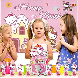 25pcs Kitty Cake Decorations with 1pcs Cake Topper, 24pcs Cupcake Toppers for Girls Birthday Party Decorations
