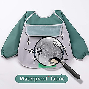 VVS-eLife Long Sleeves Bib-Waterproof Smock with Pocket-Washable Sleeved Bib For 6-24 Months Baby (Green)