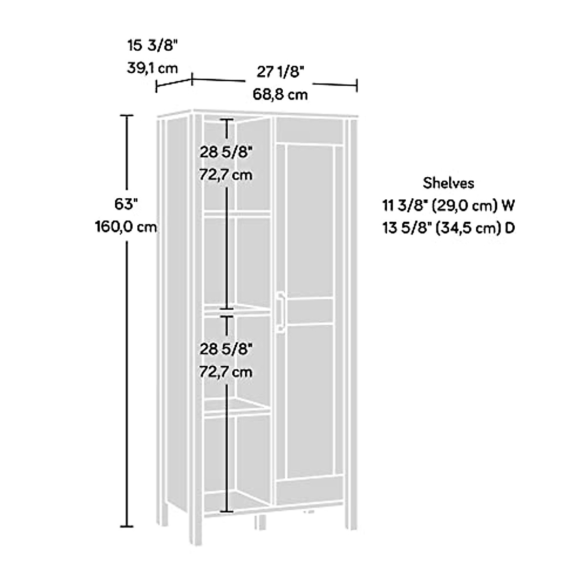 Sauder Miscellaneous Storage Sliding Door Cabinet, L: 27.09" x W: 15.39" x H: 62.99", Spring Maple Finish