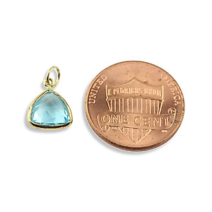Blue Topaz Checkerboard Charm 8mm Trillion Cut Handmade In 14k Yellow Gold