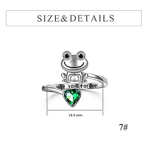 POPLYKE Frog Rings for Women Sterling Silver Frog Hold Green Heart CZ Rings Frog Jewelry (green)
