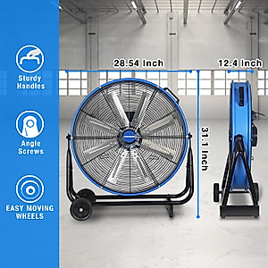 KEN BROWN 24 Inch High Velocity Floor Drum Fan Shop Fans Heavy Duty Blue, 9500 CFM 8 Blades, 3 Speeds, 360 Degree Tilt, Ideal For Industrial Fan, Commercial Fan, Shop Fan, Gym Fan, Garage Fan