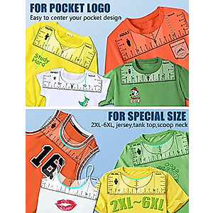 Tshirt Ruler Guide Vinyl Alignment Tool - Sublimation Accessories, T Shirt rulers to Center Designs, Transparent V-Neck/Round PVC Ruler for Adult Youth Toddler Infant 2XL-6XL