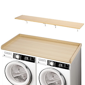 Gtouse Washer Dryer Countertop and Shelves, 54x27.5inch, Laundry Countertop Over Washer and Dryer, Wood Cover for Washer and Dryer Top with Edge Rails, Dryer Countertop