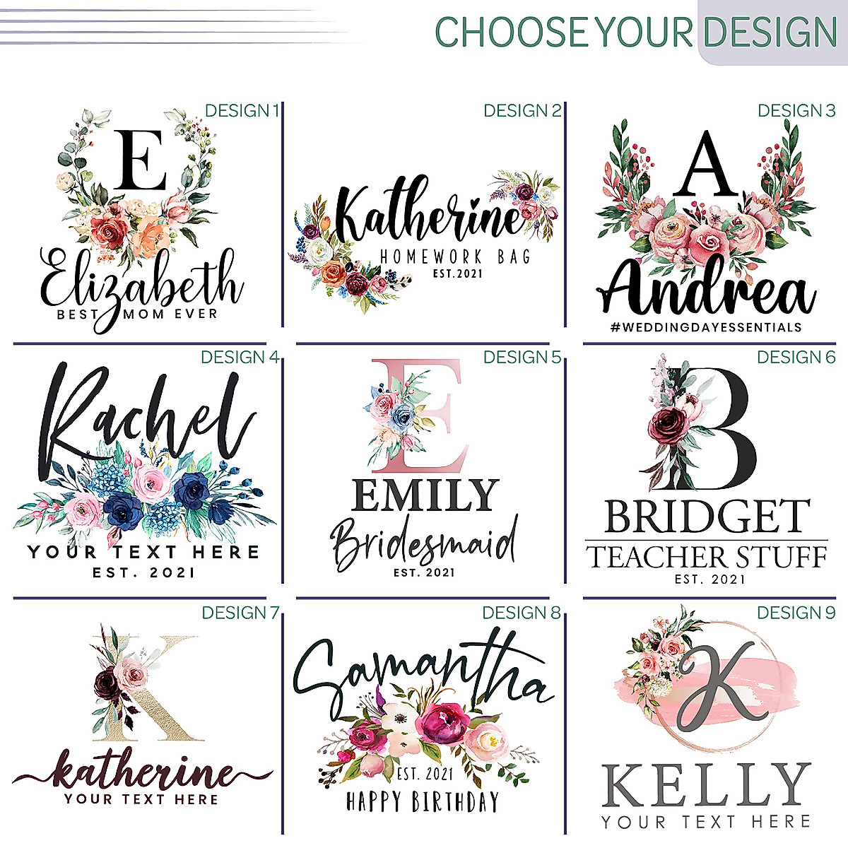 Personalized Floral Tote Bags Gift for Women w/Name Text Date - Customized Totes Bag for Beach Wedding Travel Work - Custom Flower Shoulder Bag - Custom Bachelorette Bridal Shower Birthday Gifts C1