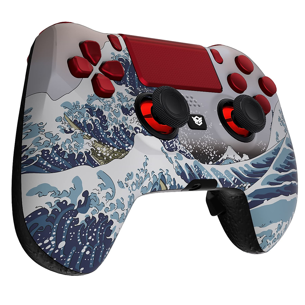 HEXGAMING HYPER Wireless Controller Compatible with ps4-4 Back Buttons, Triggers stop, Interchangeable Thumbsticks - The Great Wave Red