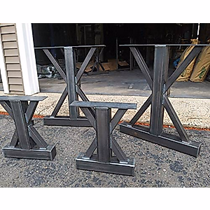 28 inch Metal Bench and Dining Legs Set of 4| Trestle-Shape Heavy Duty Table Legs Metal Couch Legs Furniture Legs| Black Metal For Wood Stone Glass Tabletops| Metal Legs for Coffee Table (16 inch)