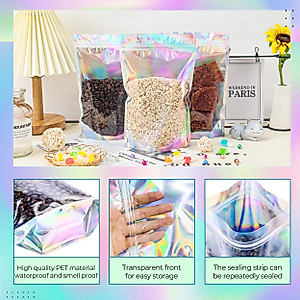 NPLUX Stand Up Holographic Mylar Bags Resealable Zipper Bags for Small Business Packaging Supplies(100PACK, 6x9IN)