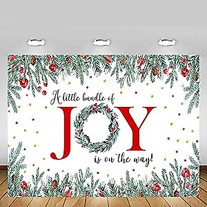 MEHOFOND 7x5ft Christmas Boy Girl Baby Shower Backdrop A Little Bundle of Joy is On The Way Red Xmas Winter Wonderland Photography Background Cake Table Decoration Photoshoot Studio Banner