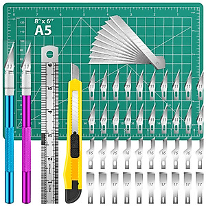 DIYSELF Exacto Knife Set, 2 Pcs Craft Knife with 40 Pcs Hobby Knife Replacement Blades, Hobby Knife Kit for Scrapbooking, Stencil, Fondant, Paper, Sharp Precision Knife for Art Carving