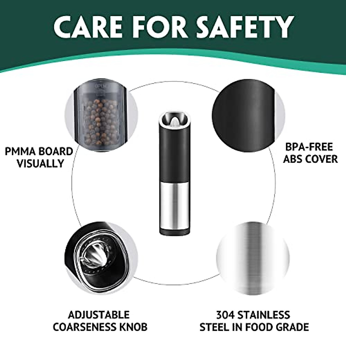 Automatic Salt and Pepper Grinder Set - Kitexpert Gravity Electric Salt and Pepper Mill Battery Operated - One Handed Operation with Light - Up to 5 Adjustable Grinding Levels