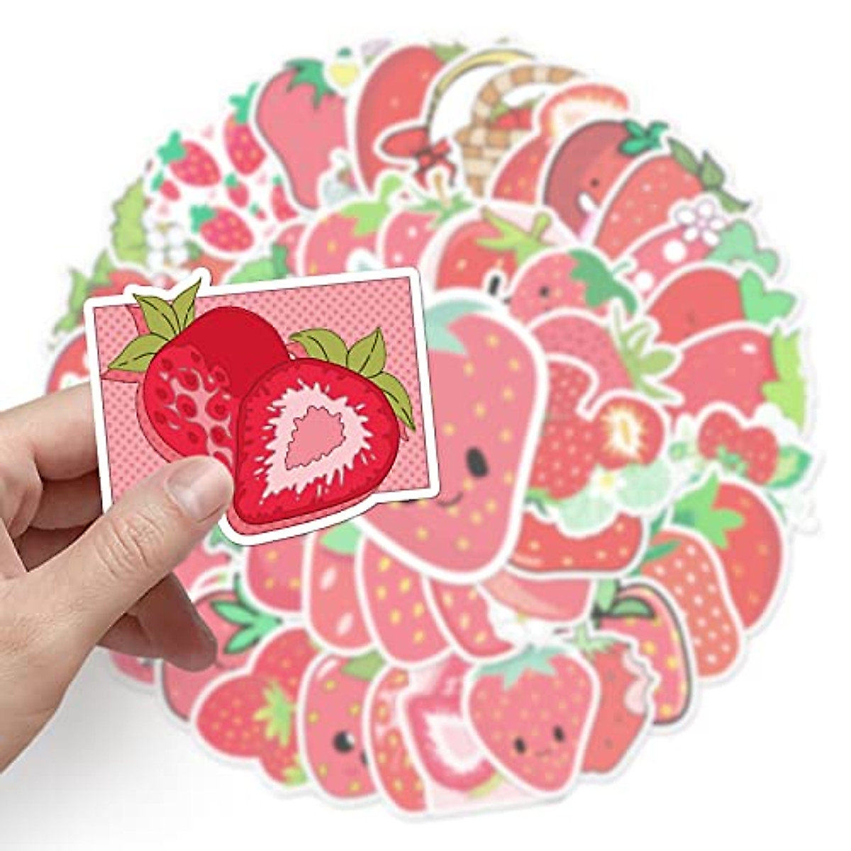 50 Pack Cute Strawberry Sticker Funny Red Strawberry Fruits Vinyl Decals Water Bottle Scrapbook Laptops Helmet Stickers for Kids Teens Girls(Strawberry)