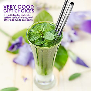 Stainless Steel Straws 8 pcs, Large 265mm (L)* 12mm (D) Straight Straws for 50 Oz Tumblers, Reusable Enviro Friendly straws with 2 Brushes, Clothing Bag Package for Parties/Home/Bar/Inns
