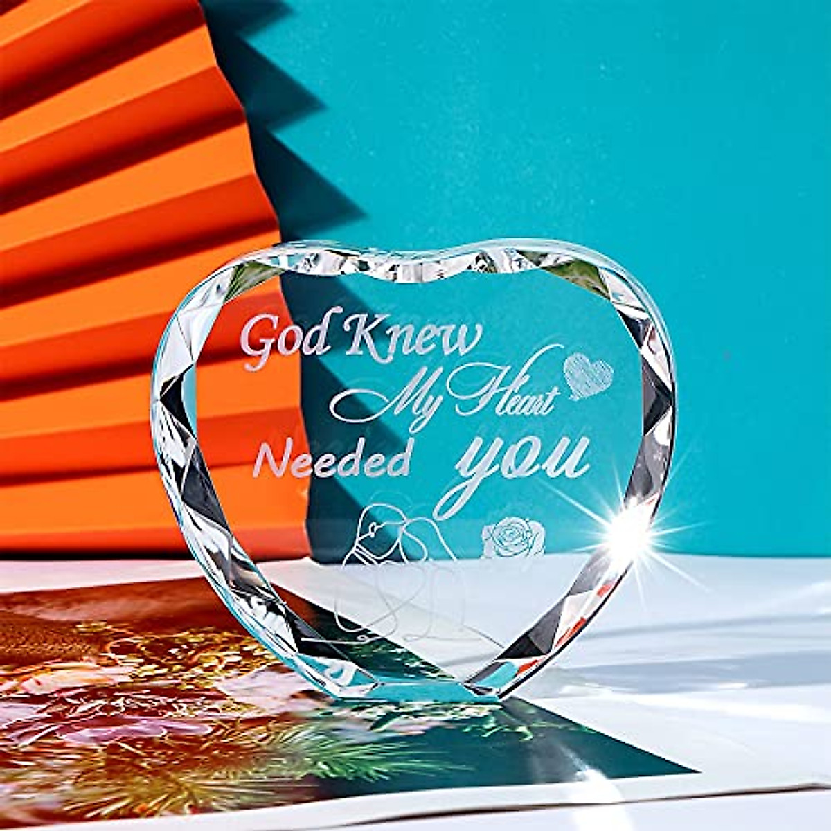 Love Gifts for Her on Anniversary, K9 Crystal Ornament Sign Engraved Loving Quotes, Glass Plaque Romantic Keepsake Presents for Wife Husband