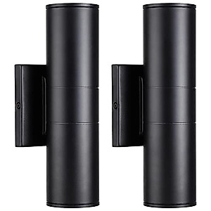 LEONLITE Integrated LED Cylinder Up Down Wall Light Outdoor, 100V-277V Aluminum Waterproof High-end Wall Sconce in 2 Lights, ETL-Listed 20W 1400lm, Exterior Front Door Porch Light Fixtures, Pack of 2