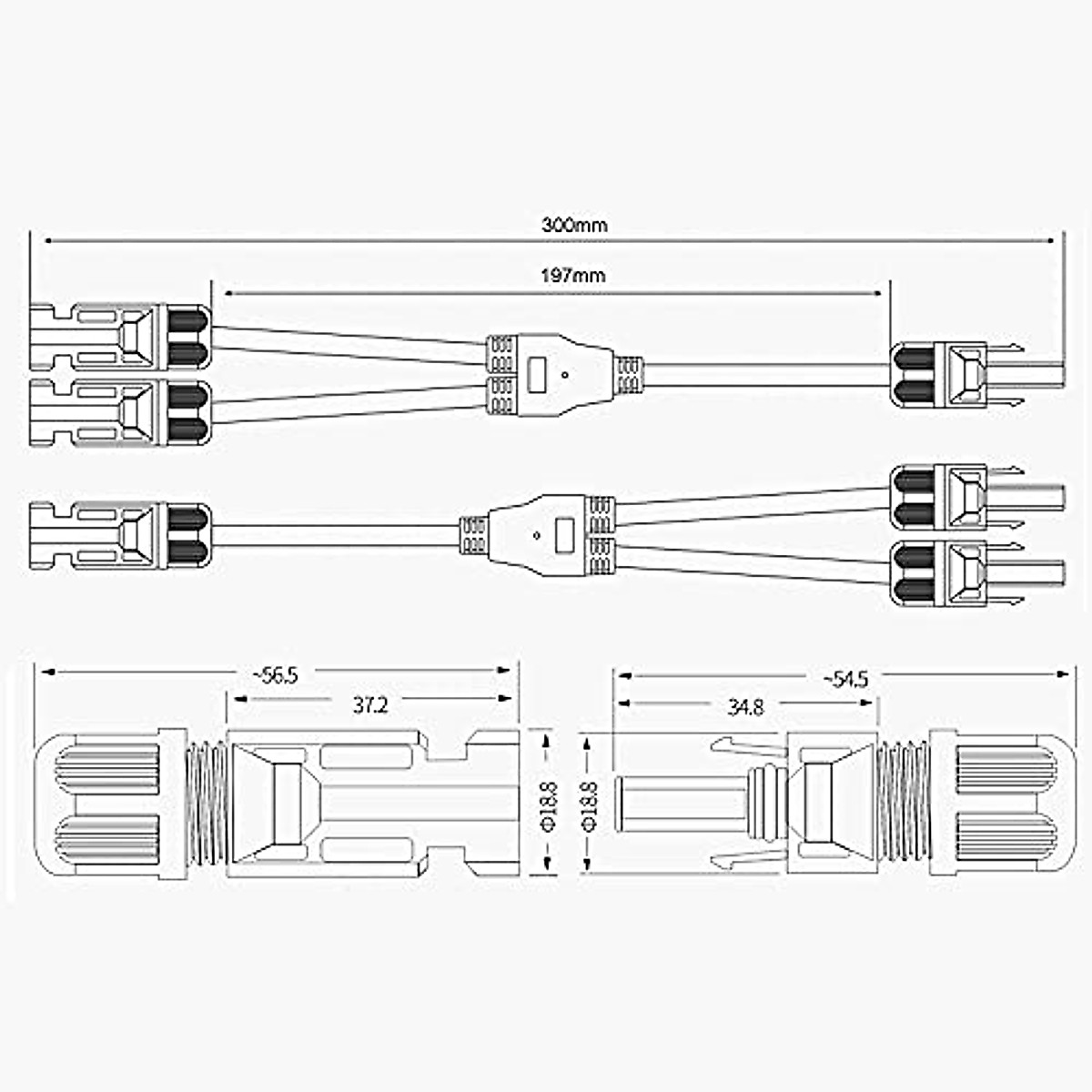 BAYM Metal Spanner 2 to 1 Solar Panel 3 to 1 Y Branch Cable Connector 4 to 1 Solar Wire Connector Y-Type Y3 Y4 Y5 Coupler Combiner (Y3 2pair+ Spanner 1pair)