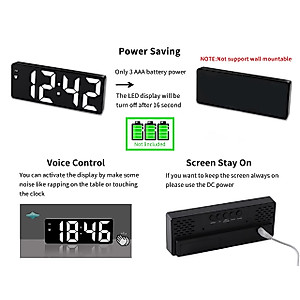 IOJBKI Digital Alarm Clock for Bedroom,Mirror Surface LED Electronic Clocks,Adjustable Brightness, Snooze Model,Voice Control,12/24H Display,Alarm Clock for Kids,Office,Table,Nightstand-White