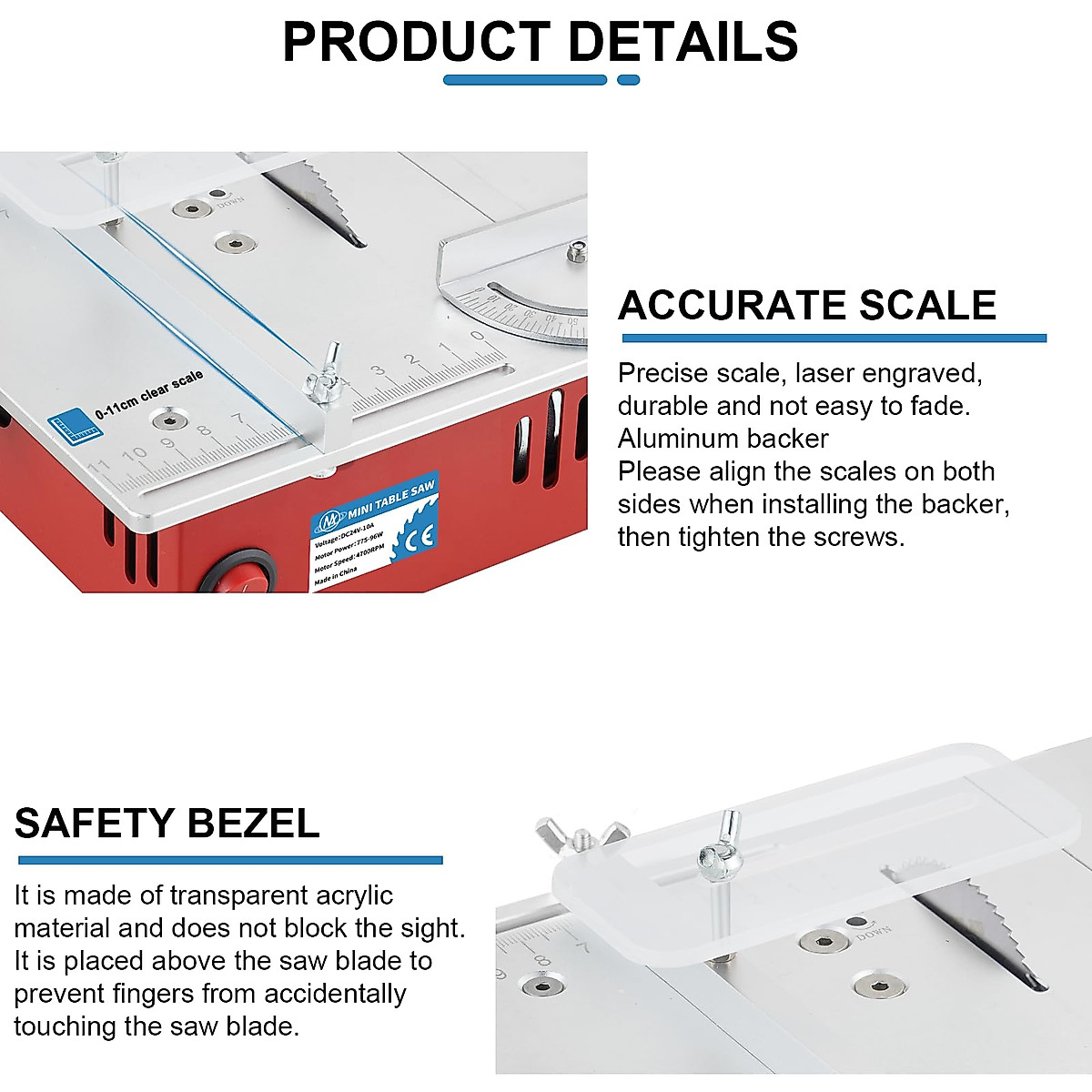 MXBAOHENG Mini Table Saw Small Precision Hobby Table Saw, 1/2" Adjustable Cut Depth, w/Chuck, Sanding Disc, 96W Adjustable Speed Power Supply, for PCB/Wood/Plastic Cutting