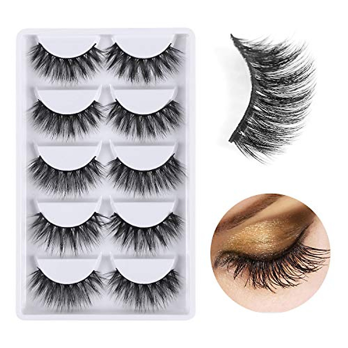 3D False Eyelashes, 3D Faux Mink Fake Eyelashes Handmade Dramatic Thick Crossed Cluster False Eyelashes Black Nature Fluffy Long Soft Reusable,Style 1 (5 Pairs)