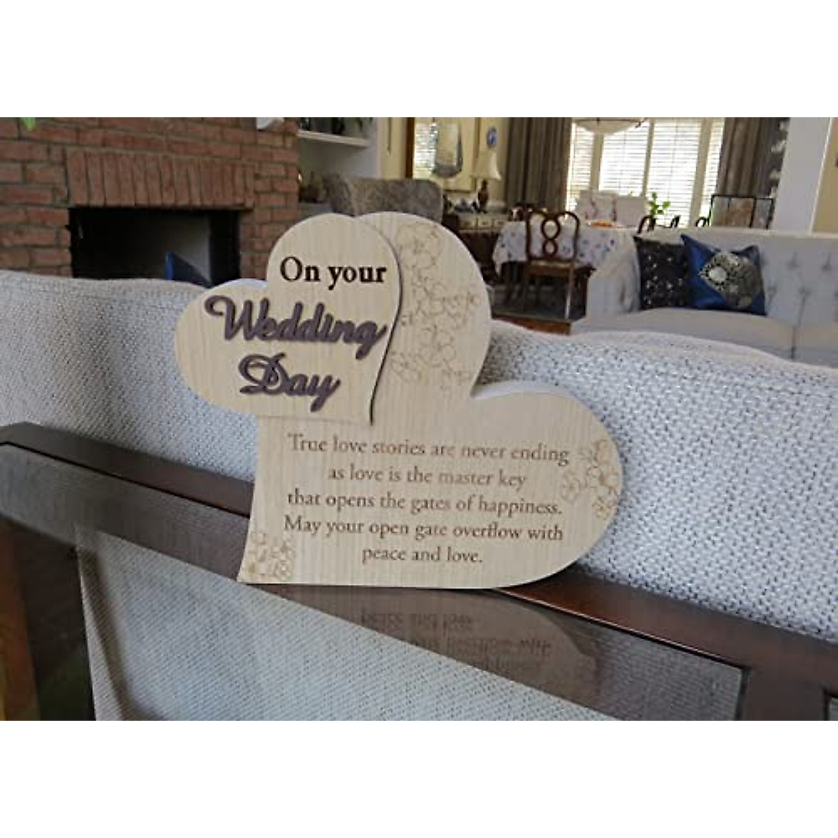 UNIDECO Wooden Heart Décor Wall - 7.0 Inch Wedding Gift Couple from Bride - Wood Heart Shaped Decoration for Home - Hanging Living Room Accent Shelve - Him Daughter Son - Bridal Brother Sister Day