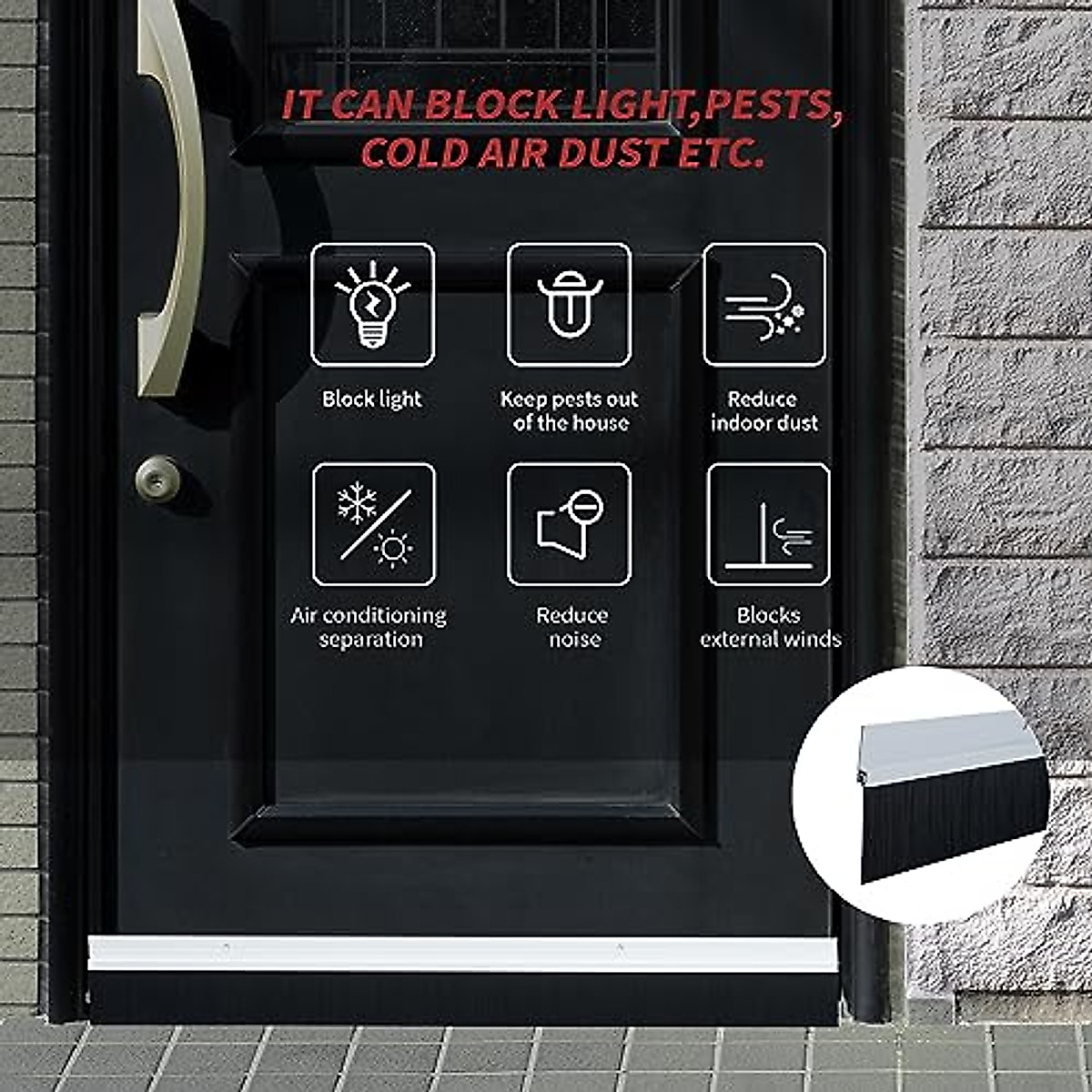 FarBoat Brush Door Seal Strip Aluminum Alloy Mounting Base Nylon Brush Gate Bottom Sealing Strip Garage Exterior Door Sweep Seal (Length 3.3Ft White)