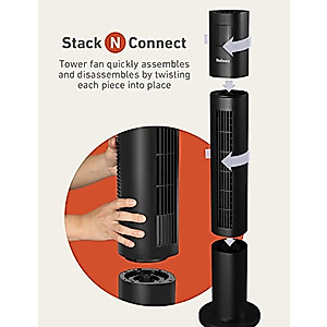 HOLMES STACK-N-CONNECT 45" Digital Tower Fan, ClearRead Display, Bonus Storage Bag, 90° Oscillation, 4 Speeds, 4 Modes, 8-Hour Timer, Home, Ideal for Bedroom or Office, Remote Control, Matte Black