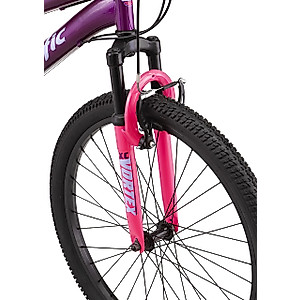 Pacific Cavern Mountain Bike for Youth, Boys and Girls, 21-Speed Twist Shifter, 24-Inch Wheels, 14-Inch Steel Frame, Front Suspension, Kickstand Included, Purple