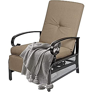 Omelaza Outdoor Adjustable Lounge Chair Patio Metal Relaxing Recliner Sofa Chair with Removable Cushions - Support 300lbs (Brown)