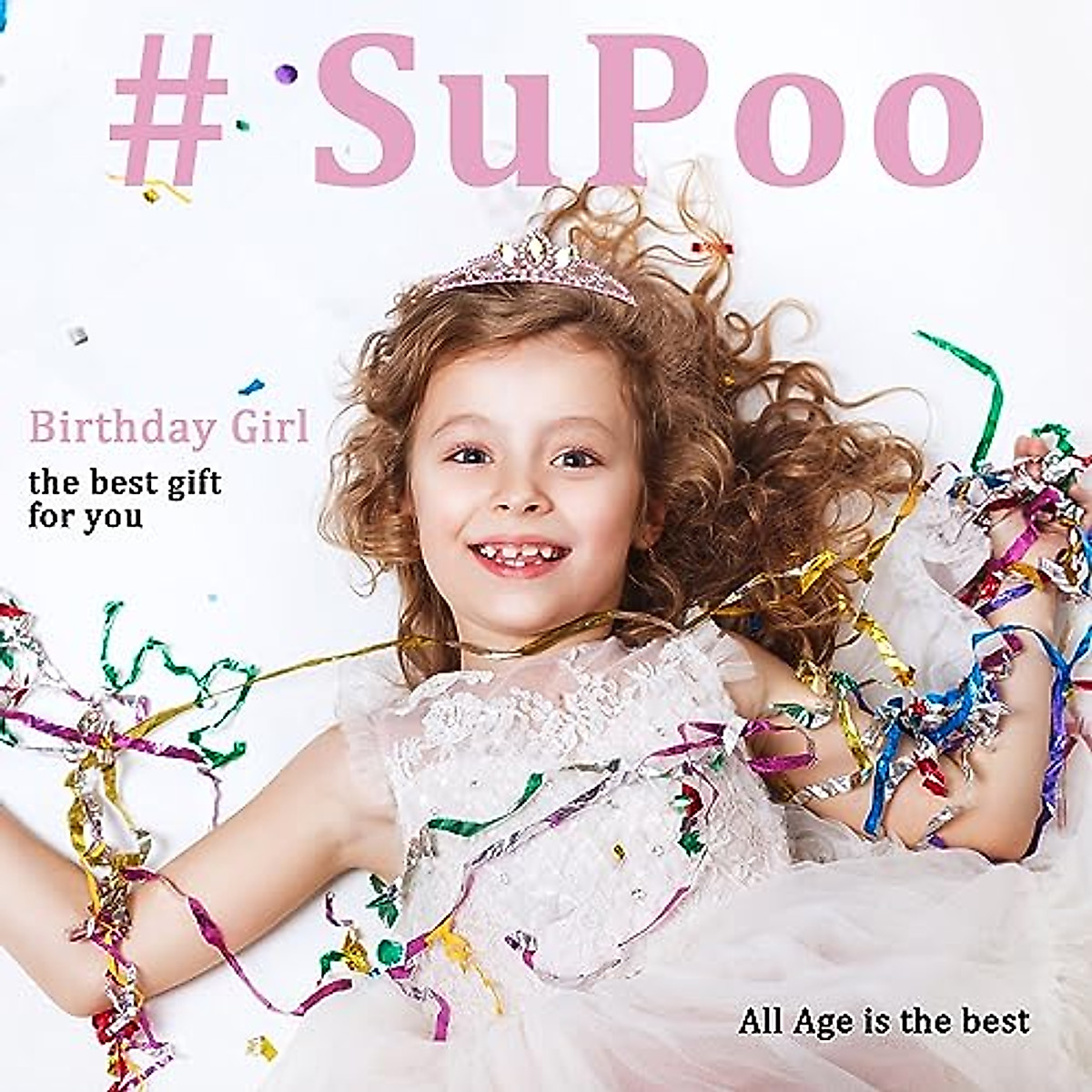 SuPoo Tiaras for Girls Pink Birthday Crown Birthday Girl Sash Princess Crown Birthday Girl Headband Crystal Birthday Tiara with Comb Crown for Girls Rhinestone Happy Birthday Accessories Gift