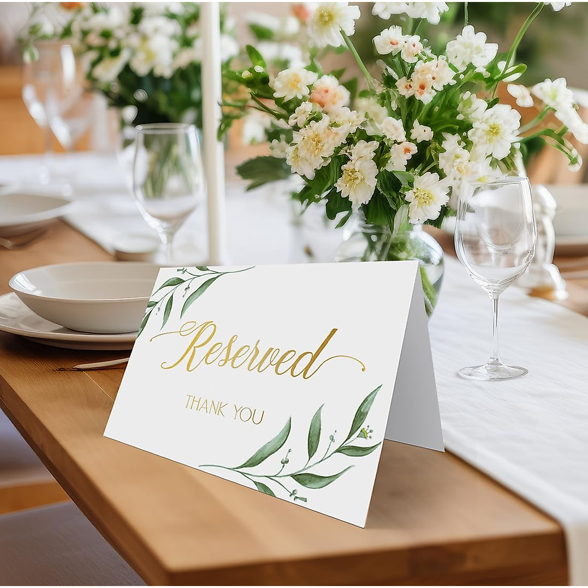 Reserved Table Signs(4x6 Inch, 20 PCS), Reserved Table Tent Card for Wedding, Double Sided Reserved Table Signs,Greenery Reserved Signs for Party Restaurant -YDC01