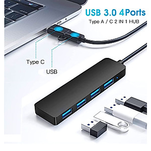 USB 3.0 Hub 2 in1 4-Port, Siawclub USB C to USB Splitter Expander for MacBook Pro, Laptop, Xbox, Flash Drive, HDD, Printer, Camera, Keyborad, Mouse