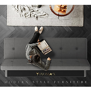 yoyomax Futon Sofa Bed, Adjustable Modern Convertible Sofa Bed Couch - Breathable Fabric Folding Sofa Bed Easy to Clean-Ideal for Bedroom, Living Room and Office-Compact Design for Spacing Saving-Grey