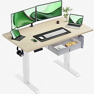 Marsail Standing Desk with Drawer, 48x24 Inch Adjustable Height Standing Desk, Electric Stand up Desk, Sit Stand Home Office Desk, Ergonomic Workstation for Home Office Computer Gaming Desk Maple