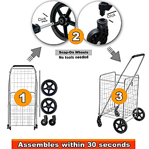 Wellmax WM99024S Grocery Utility Shopping Cart, Easily Collapsible and Portable to Save Space and Heavy Duty, Light Weight Trolley with Rolling Swivel Wheels