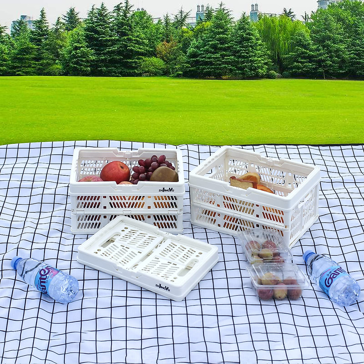 ZHJINGYU crates for storage,plastic baskets for organizing,collapsible shopping basket,foldable crate with Handles,collapsible storage crate,car basket,for Kitchen,Bathroom,Medicine (White, S)