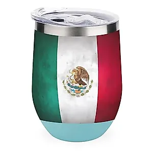 Mexico Grunge Flag Funny Wine Tumbler 12 Oz Stainless Steel Insulated Mug Double Wall Water Cup with Lid