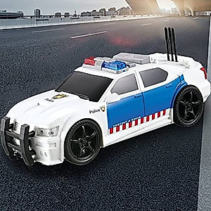 YEAM Police Car Toy Plastic Pursuit Rescue Vehicle with Sirnes Sound and Light for Kids Toddlers Boys 1:20 (Blue)