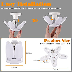 YWD Led Garage Light 2 Pack - 48W Glare-Free 360° - 4500LM 6500K LED Deformable Light - E26/E27 Screw in Led Light Buld for Basements, Barn, Farmhouse and Attics