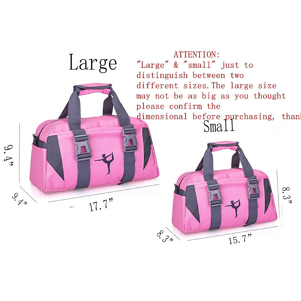 Small/Large Dance Duffle Bag For Girls Sport Gym Bags For Women Yoga Bag (Rose, Large)
